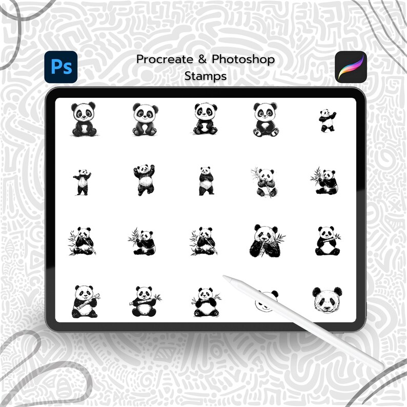 100 Panda Doodle Procreate Stamps, Procreate Panda Stamps, Photoshop ...