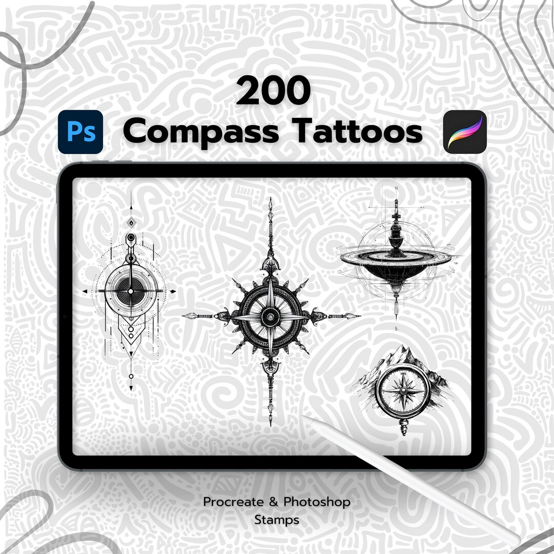 200 Compass Tattoo Procreate Stamps, Procreate Compass Stamps ...