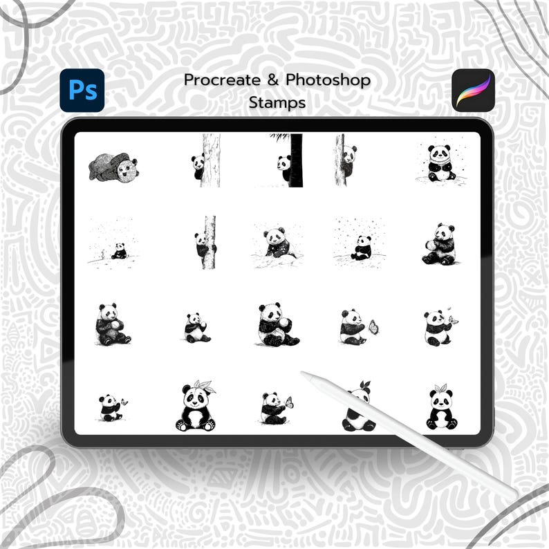 100 Panda Doodle Procreate Stamps, Procreate Panda Stamps, Photoshop ...