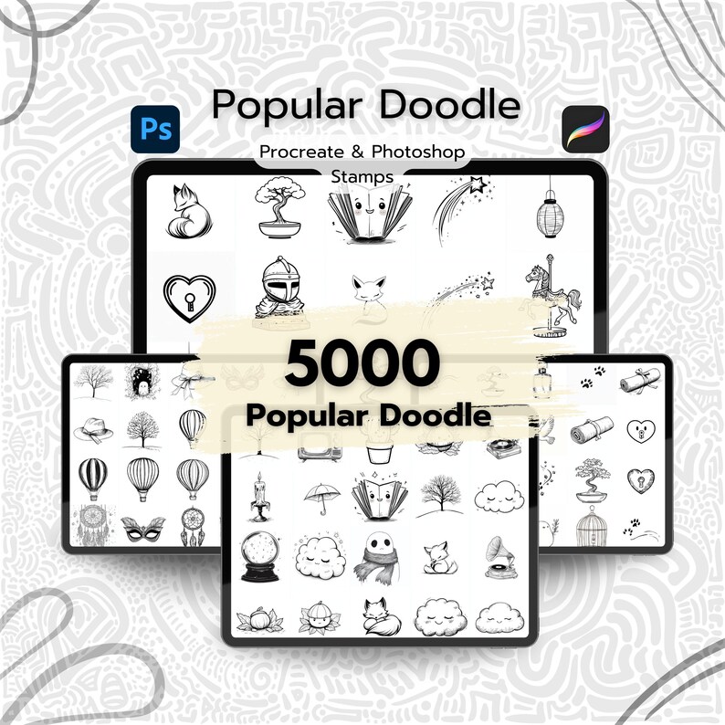 5000 Popular Doodle Procreate Stamps, Procreate & Photoshop Line Art ...