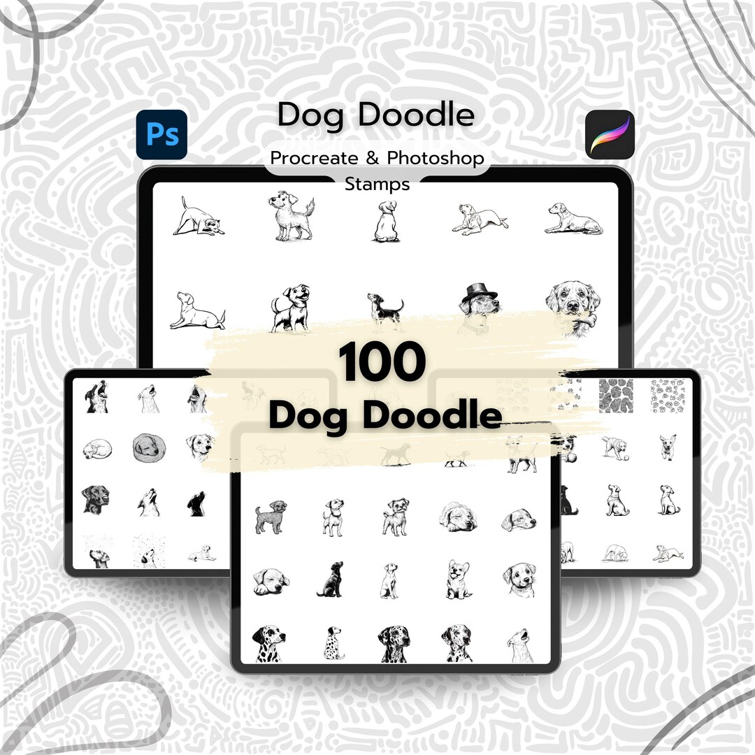 100 Dog Doodle Procreate Stamps, Procreate Dog Stamps, Photoshop Dog ...