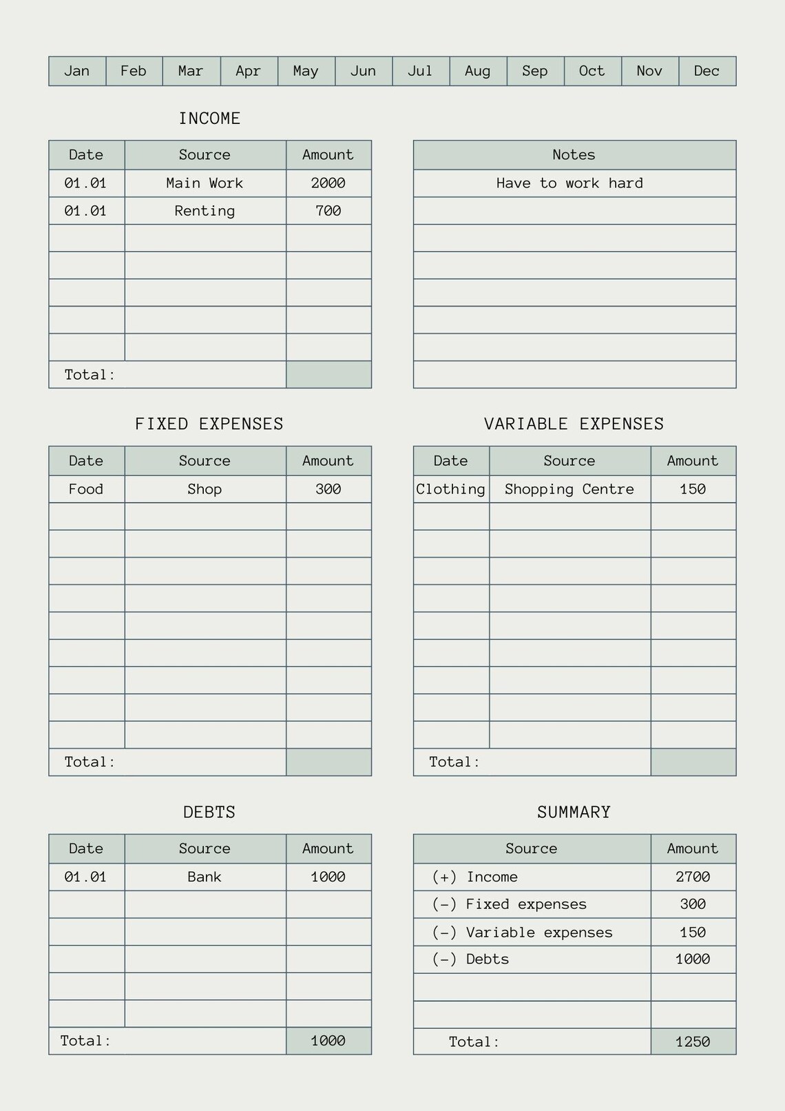 Light Green Minimalist Monthly Budget Planner. Finance Planing Helper ...