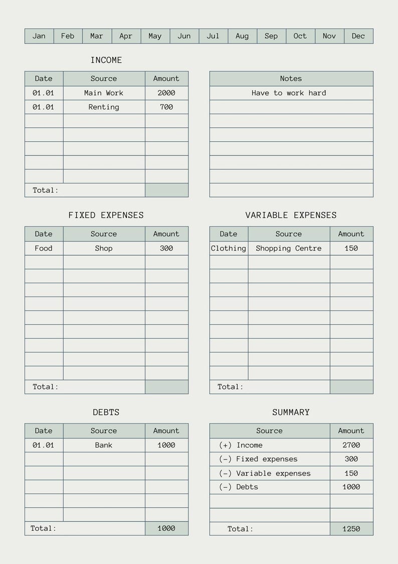 Light Green Minimalist Monthly Budget Planner. Finance Planing Helper ...