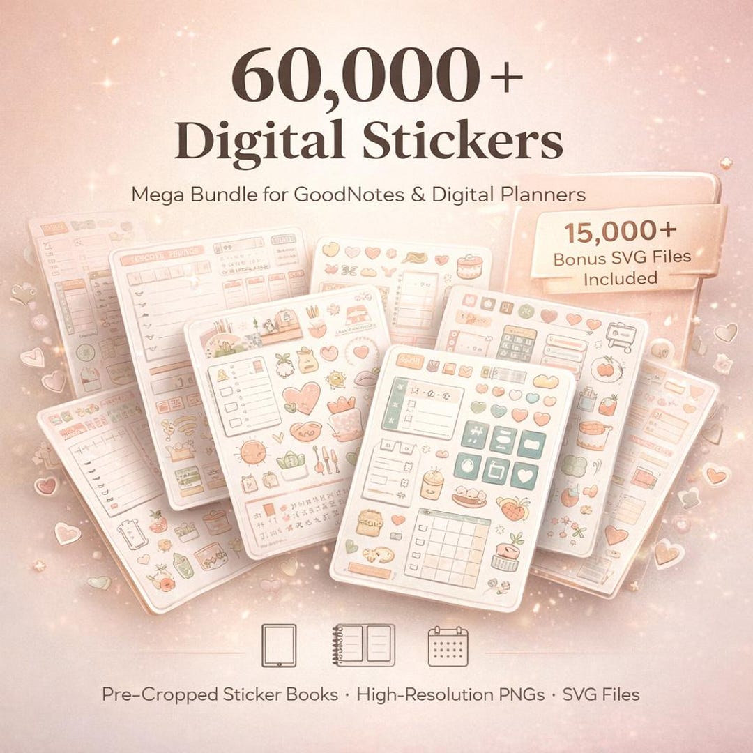 60,000+ Digital Stickers Mega Bundle, Goodnotes Planner, SVG Files ...