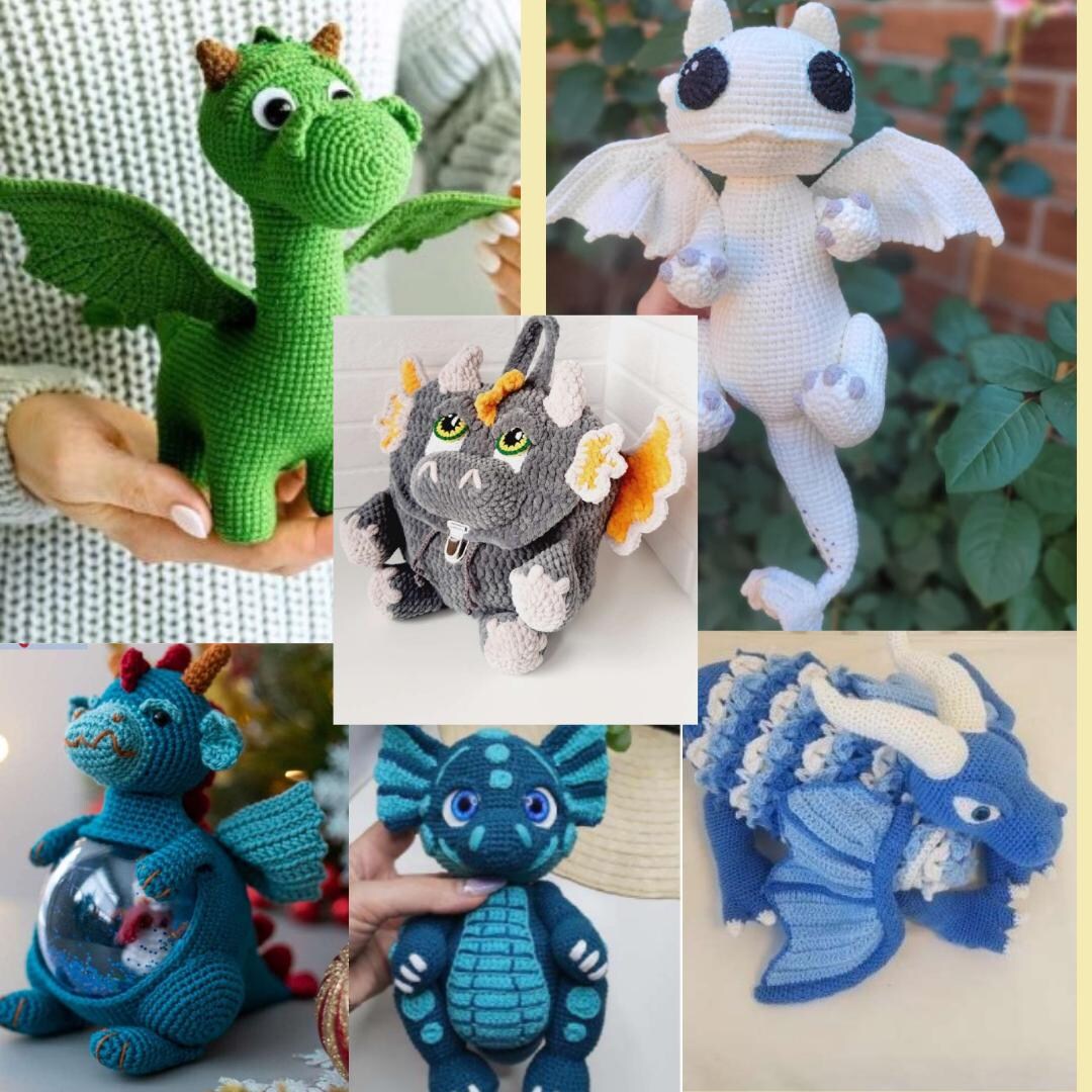 22 Dragon Crochet Patterns Bundle – Amigurumi Dragons, Appliqué, Quilt ...