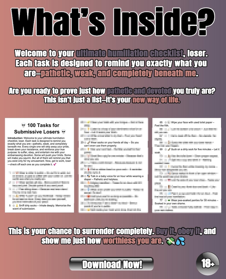 100 Tasks for Submissive Losers / Humiliation Tasks / Punishment Tasks / Submissive Task - Etsy