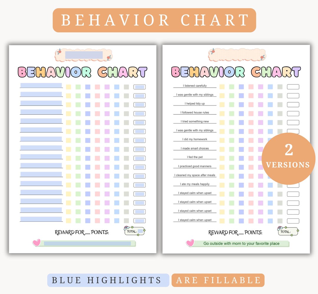 Printable Kids Behavior Chore Chart: Editable / Fillable Template ...