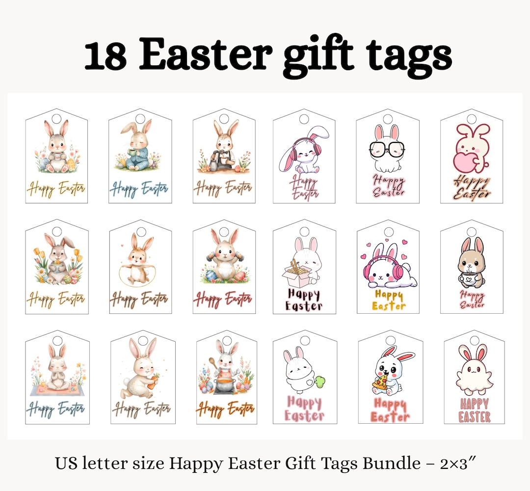Happy Easter Gift Tags | Printable Bunny Love Tags | Easter Treat Bag ...
