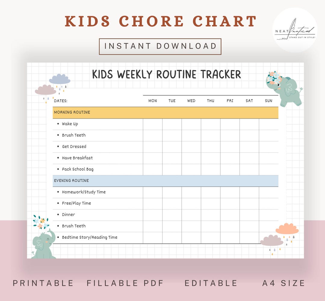 Kids Weekly Routine Tracker Toddler Chore Chart Autism Printable Charts ...