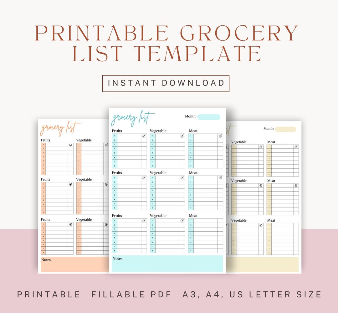 Printable Grocery List Template: Meal Planning Organizer (a4/a5/a3 ...