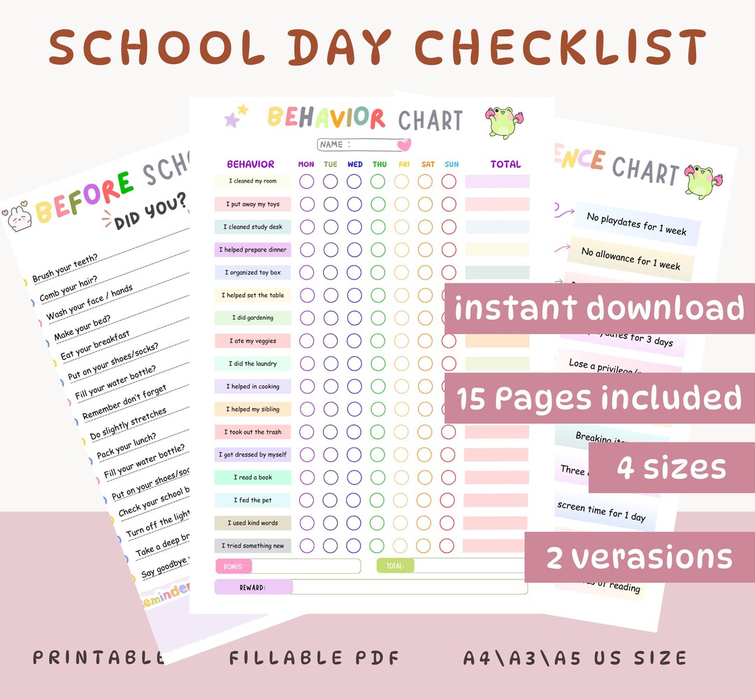 Editable Kids Chore Bundle, School, Allowance, Daily, Weekly Checklist ...