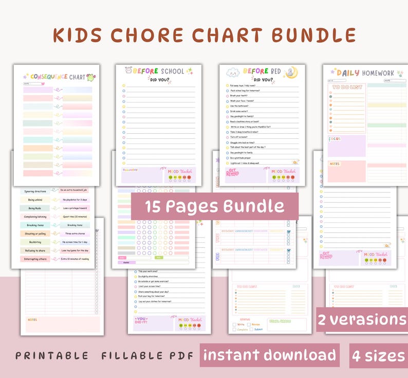 Editable Kids Chore Chart Bundle: School & Home Before, After, Weekly ...