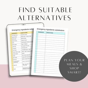 Kitchen Cheat Sheet, Recipe Substitution Guide, Printable Emergency ...