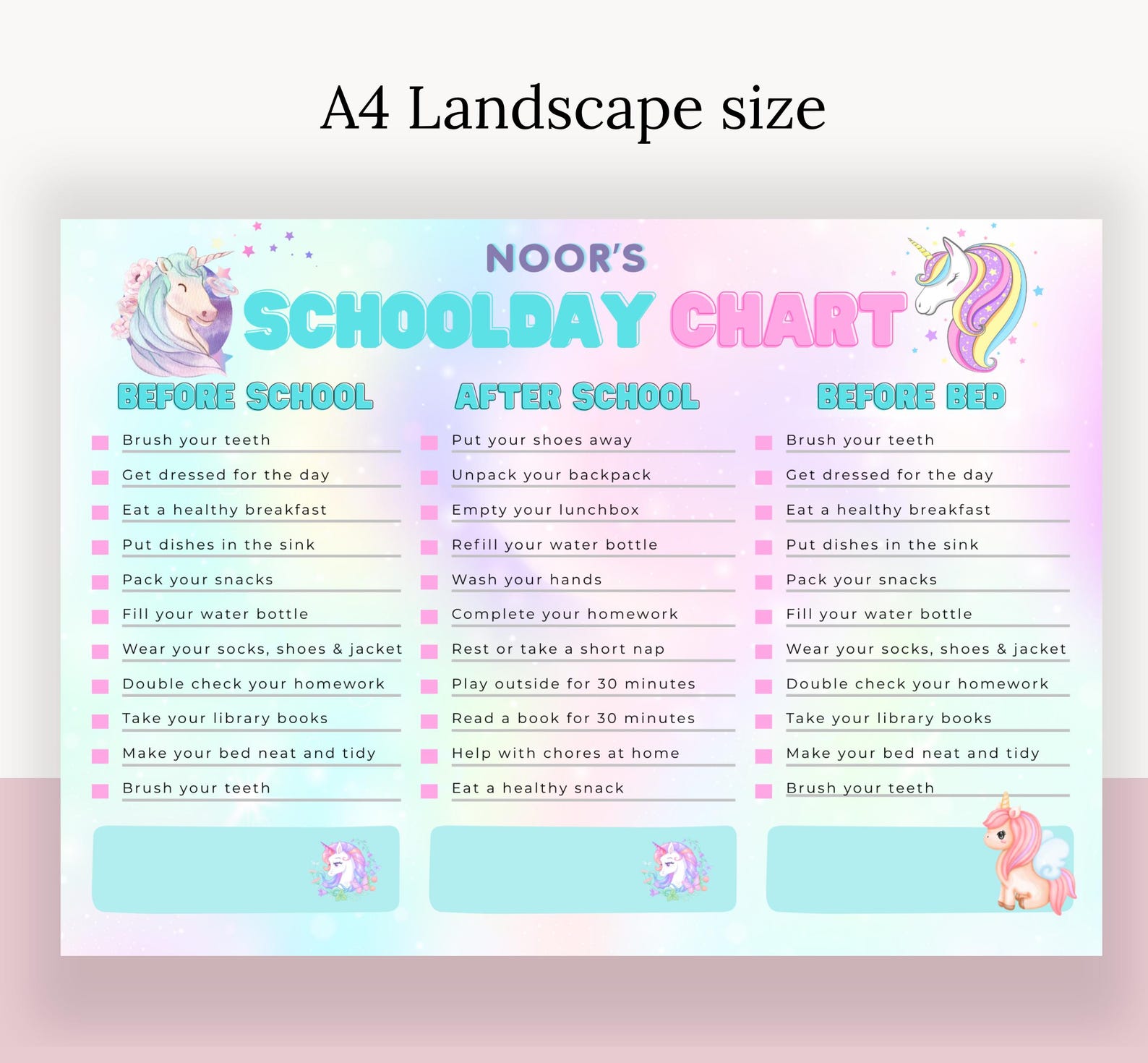 Unicorn School Day Routine Chart: Editable Kids Checklist (PDF Download ...