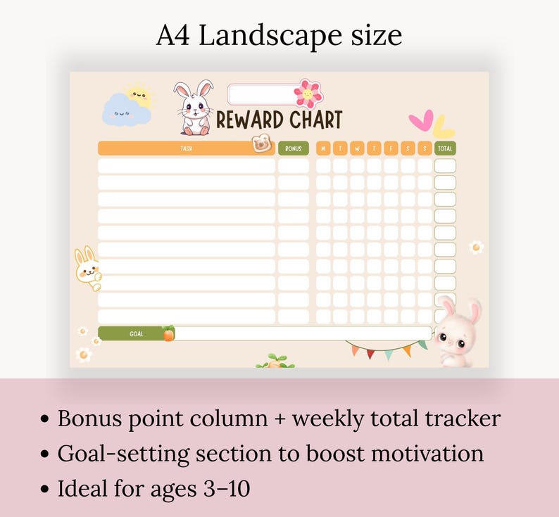 Printable Reward Chart for Kids Toddler Goal Chart Printable Kids ...