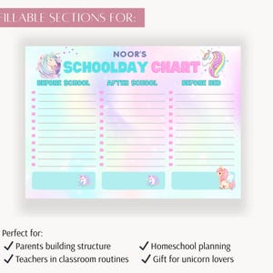 Unicorn School Day Routine Chart: Editable Kids Checklist (PDF Download ...