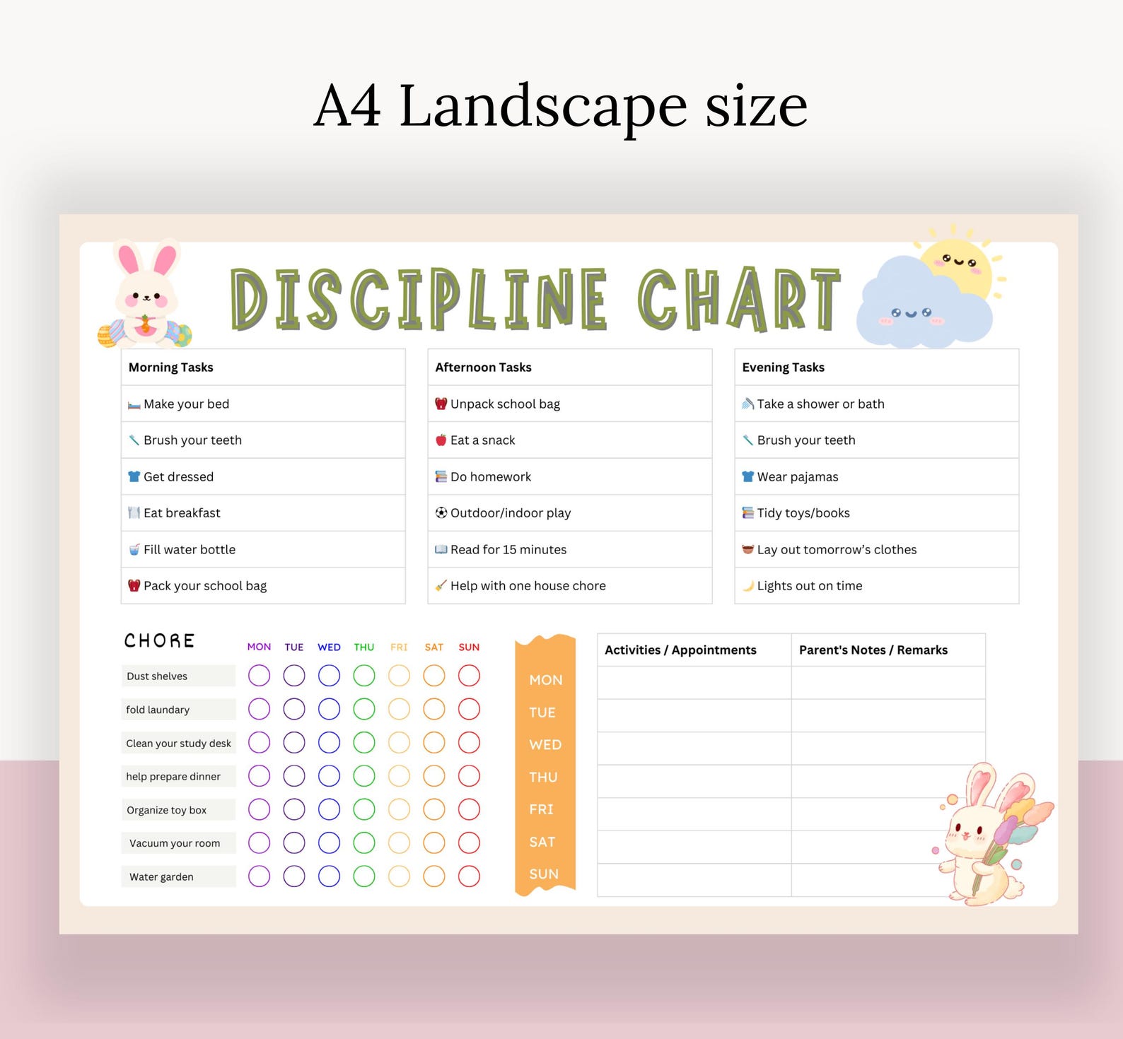 Printable Kids Chore & Reward Chart: Daily Routine Tracker (A4 Editable ...