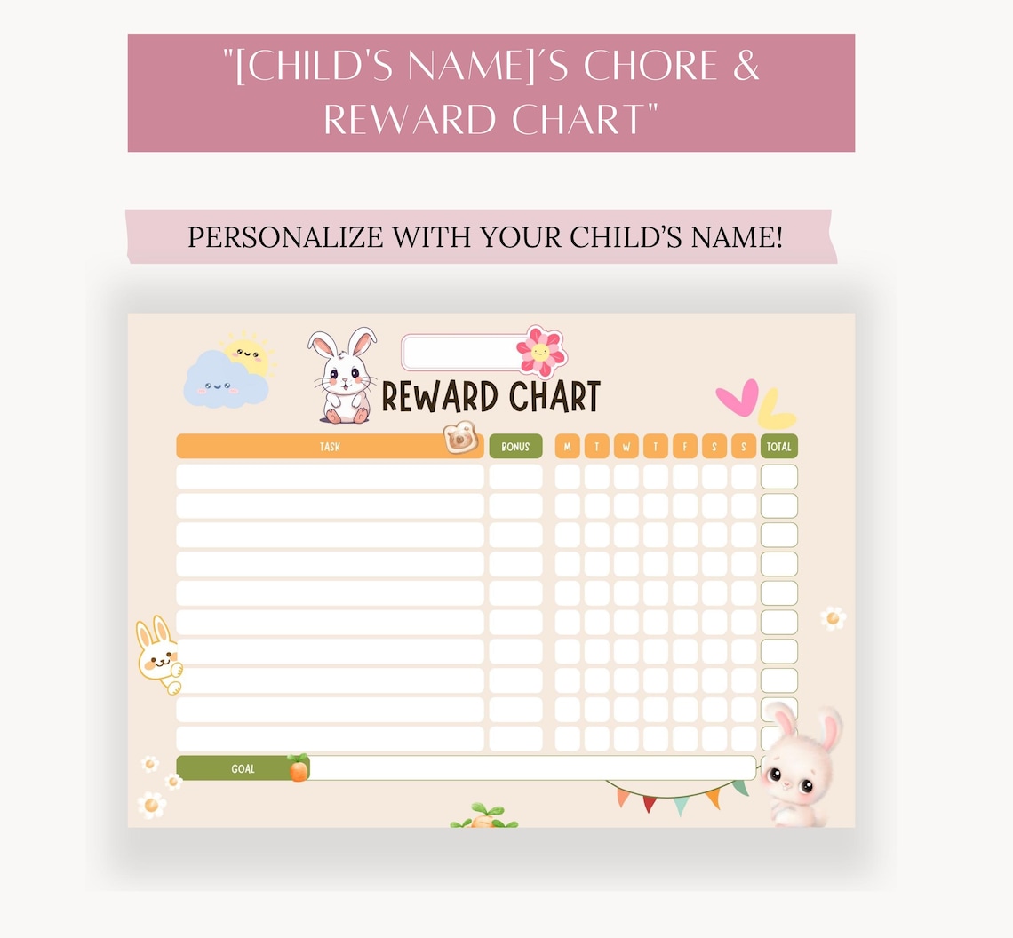Printable Kids Chore & Reward Chart: Daily Routine Tracker (A4 Editable ...