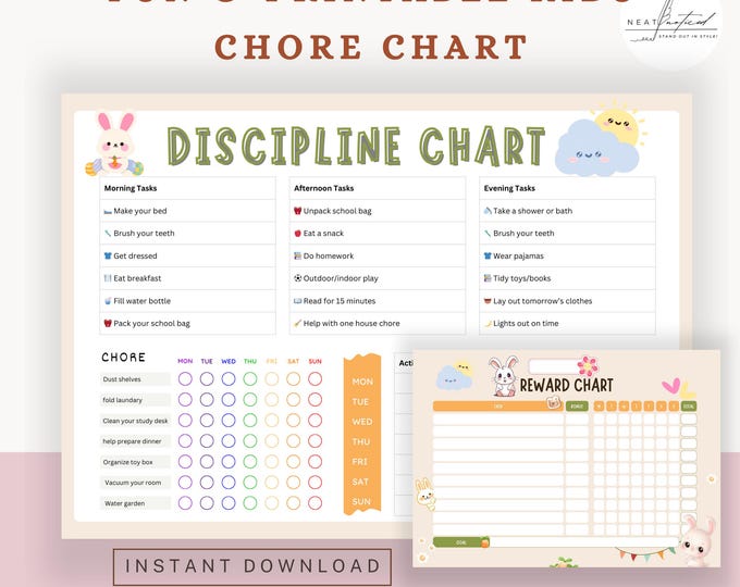 Printable Kids Chore & Reward Chart: Daily Routine Tracker (A4 Editable ...