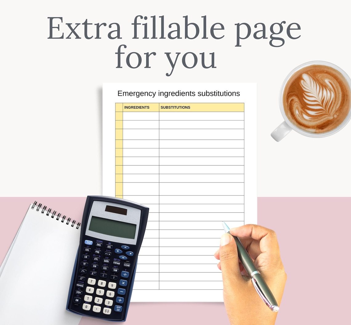 Kitchen Cheat Sheet, Recipe Substitution Guide, Printable Emergency ...