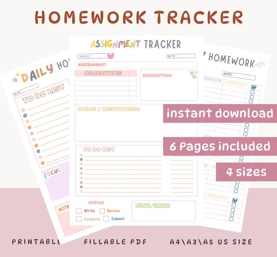 Student Homework Planner Bundle: Weekly Assignment Tracker (PDF ...