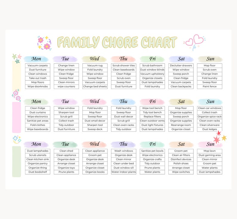 Editable Siblings Chore Chart: Family Cleaning Planner and Schedule ...