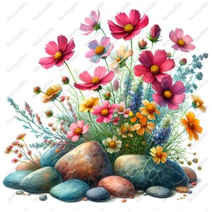 23 Wildflowers and Stones Clipart, Floral Clipart, Jpgs, Commercial Use ...