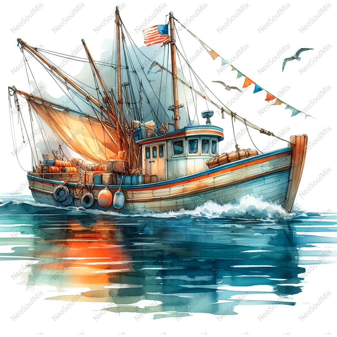 23 Fishing Trawlers Clipart | Colorful Fishing Boats Illustrations ...
