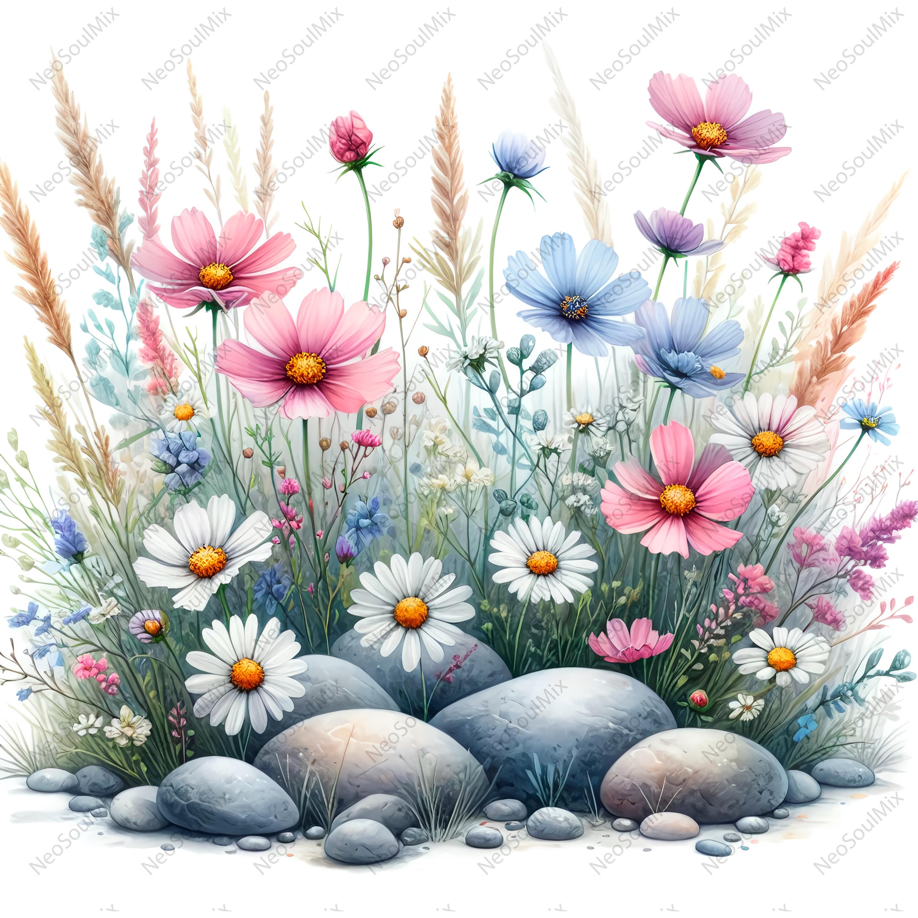 23 Wildflowers and Stones Clipart, Floral Clipart, Jpgs, Commercial Use ...