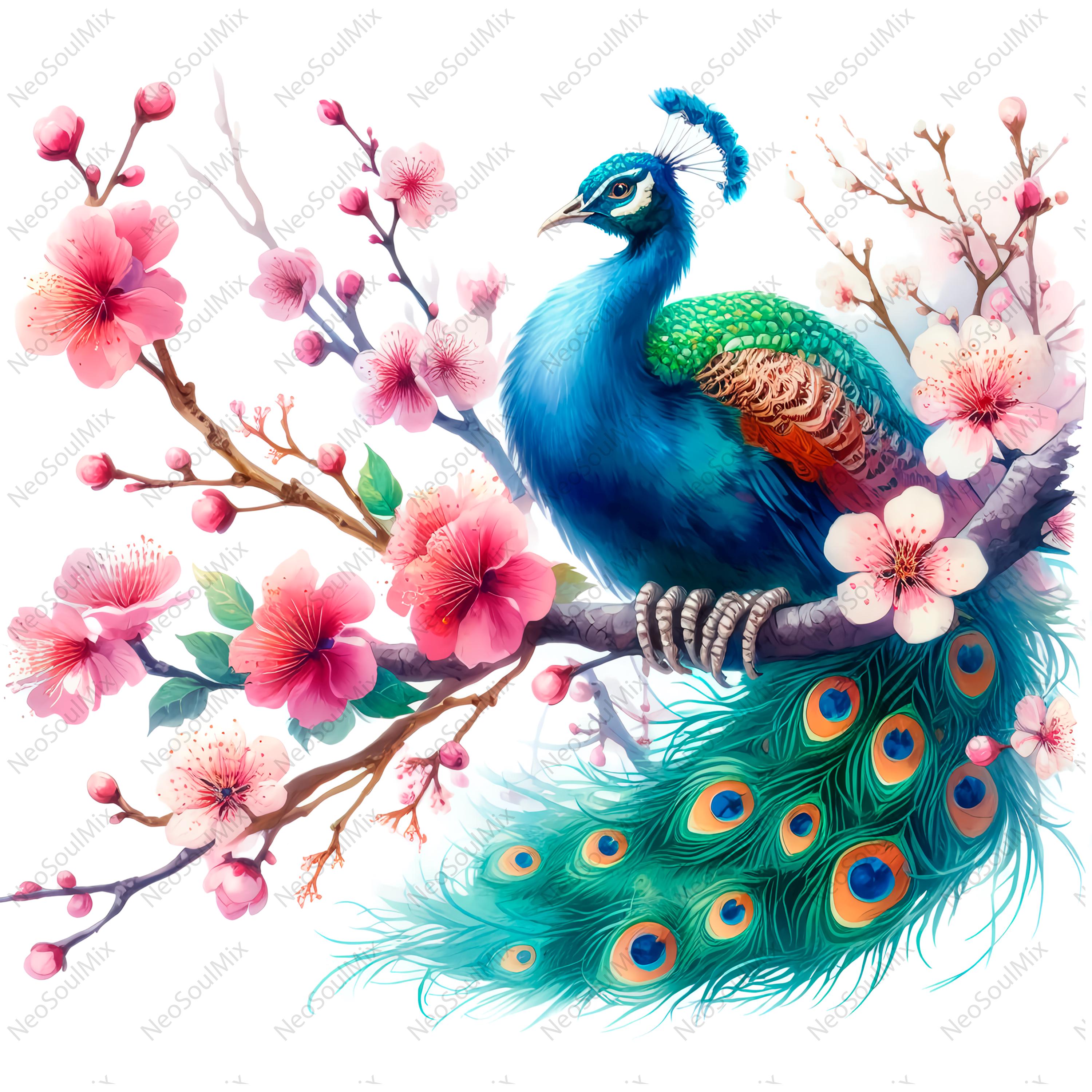 20 Peacock Bird Clipart Jpgs, Printable Watercolor Clipart, Sping ...