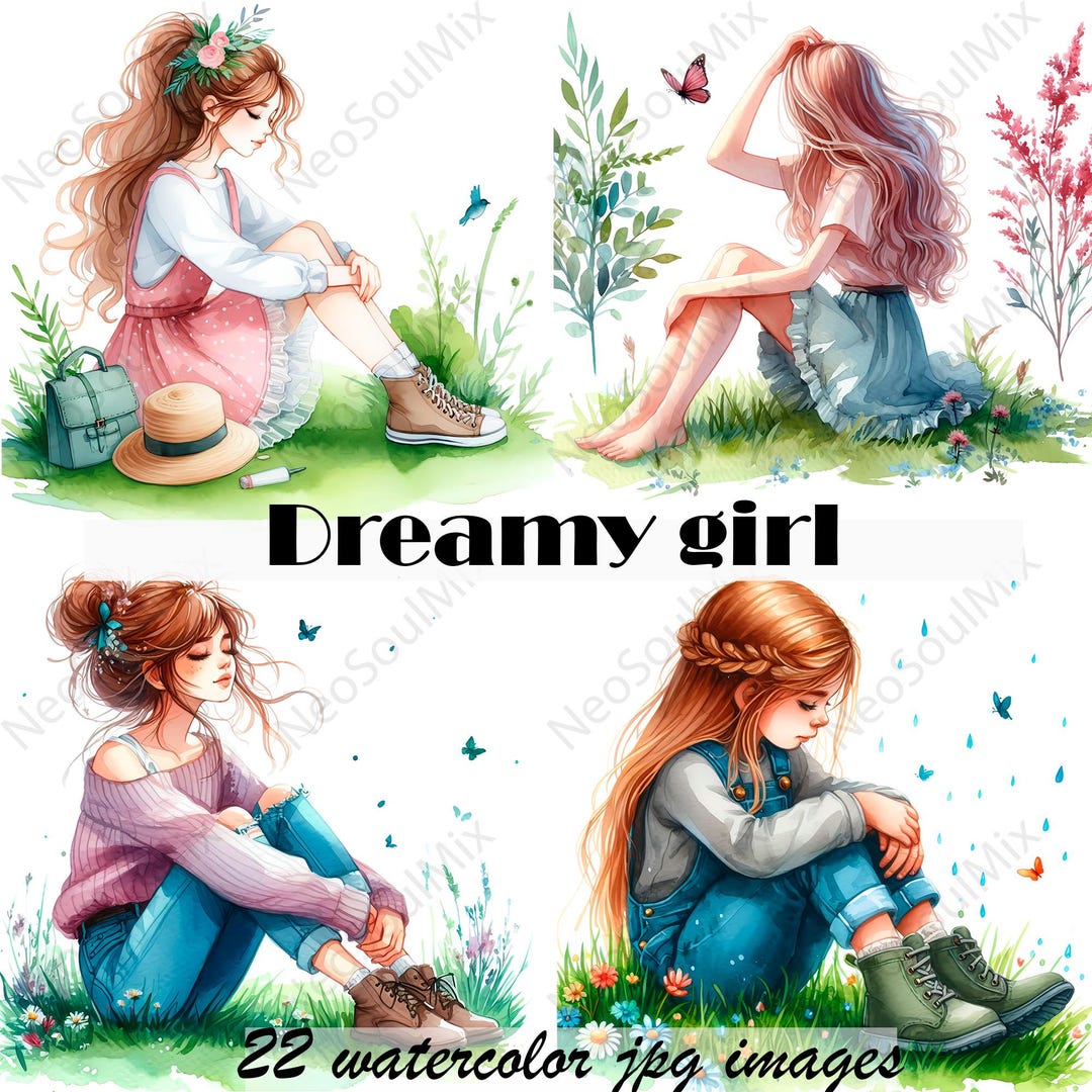 22 Dreamy Girl Clipart | Cute Girl | Printable Watercolor Clipart ...