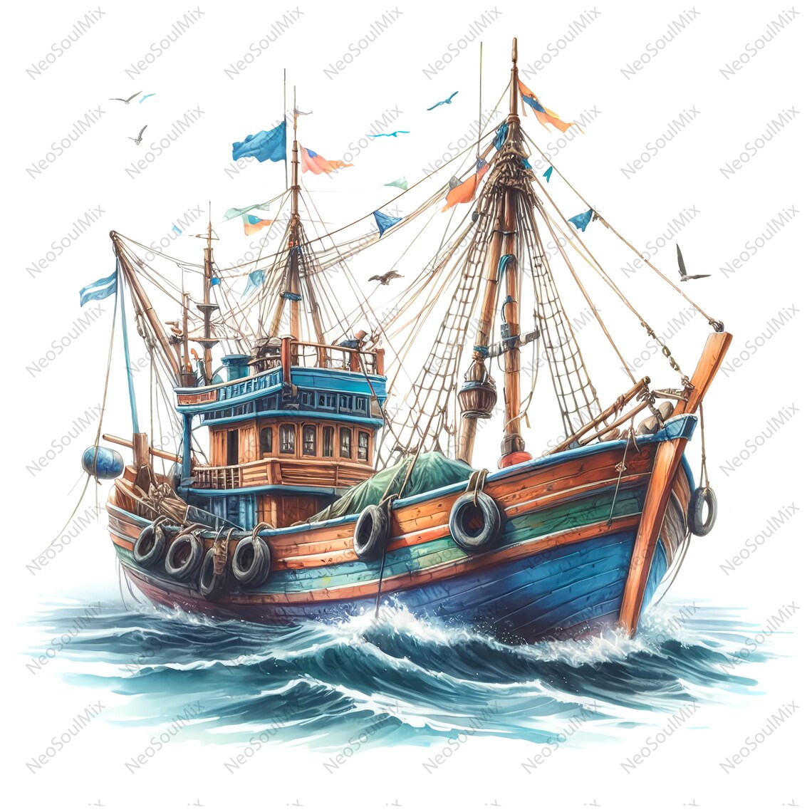 24 Fishing Trawlers Clipart | Colorful Fishing Boats Illustrations ...