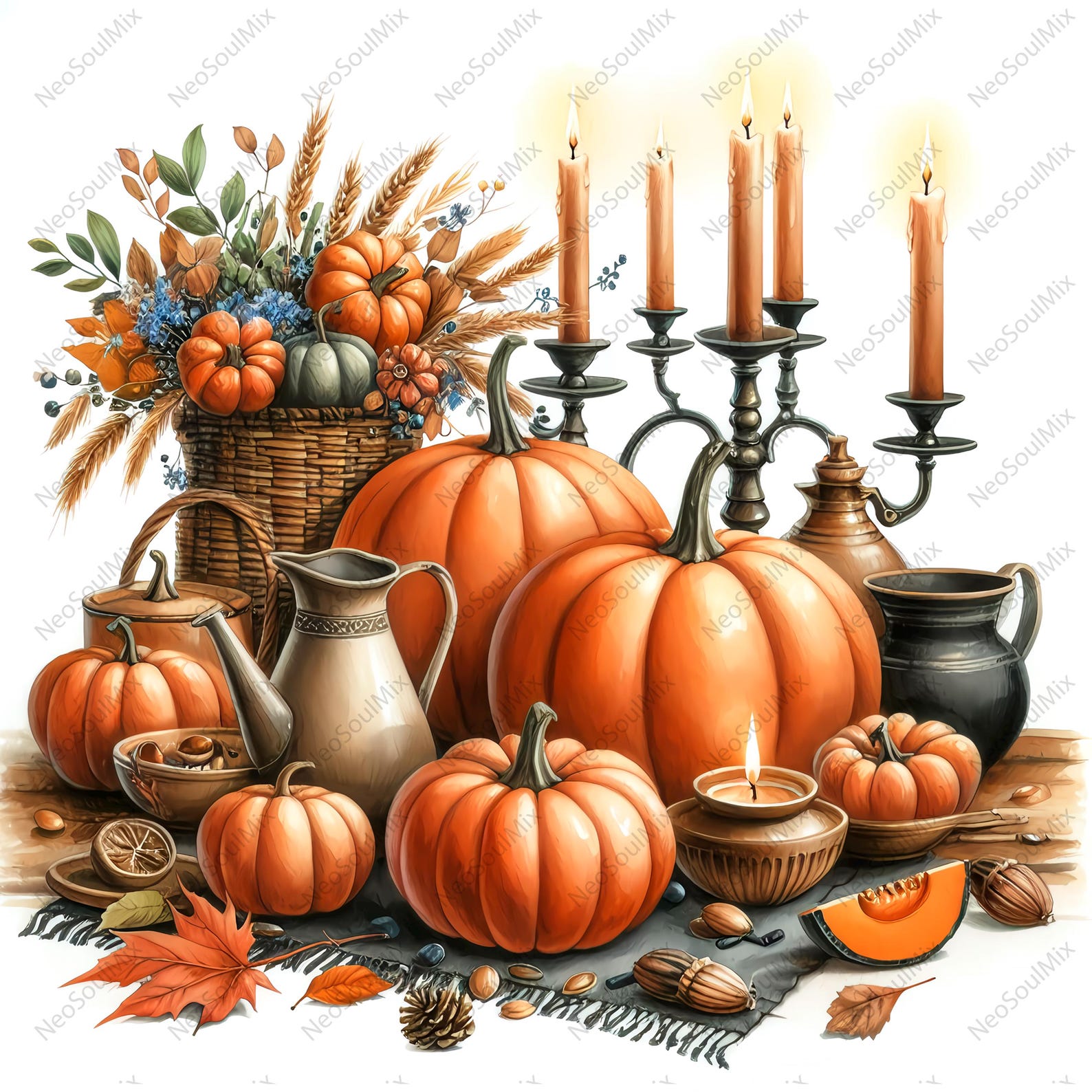 16 Fall Thanksgiving Clipart | Autumn Harvest | Printable Watercolor ...