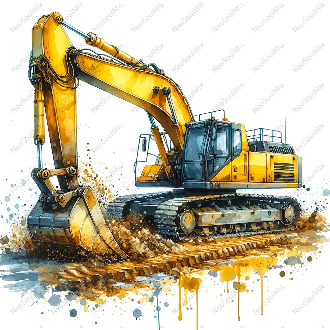 24 Excavator Watercolor Clipart | Construction Vehicle Designs ...
