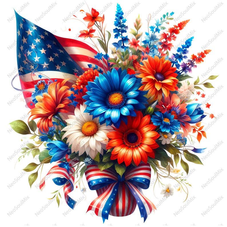 25 Patriotic Flowers Clipart | Watercolor Floral 4th of July | Digital ...