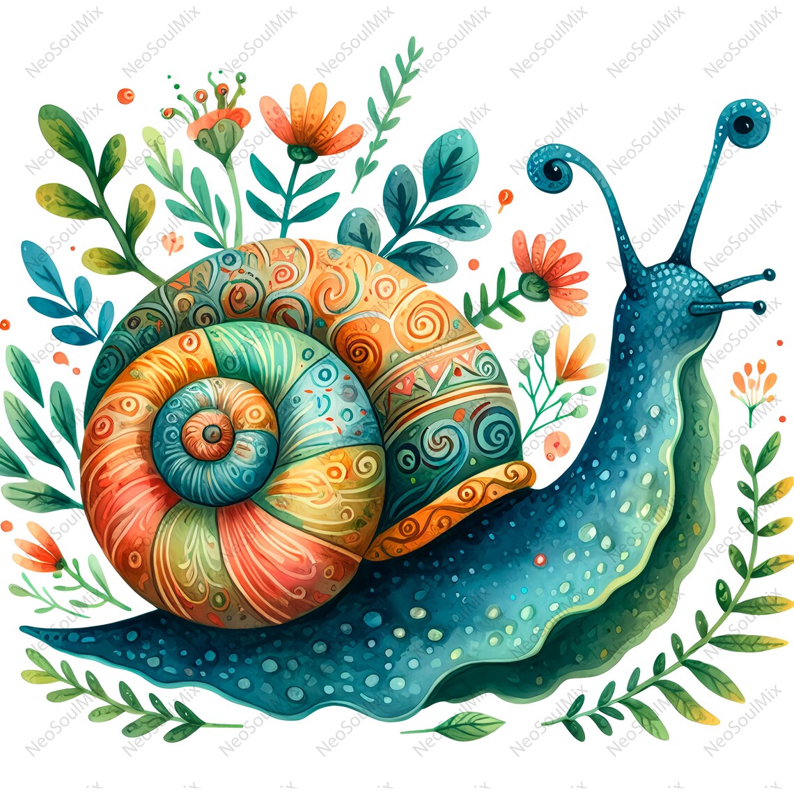 25 Folk Art Snail Clipart | Whimsical Snail Illustrations | Folk Decor ...