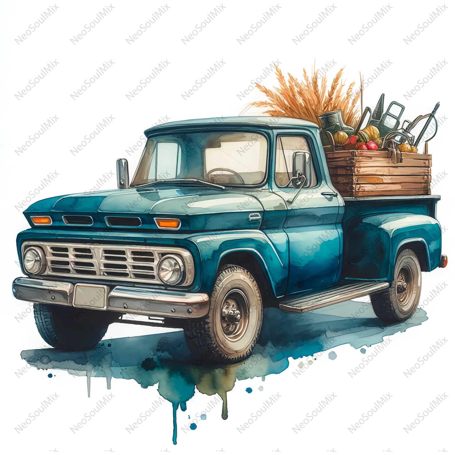 22 Pickup Trucks Clipart | Vintage Pickup Trucks | Printable Watercolor ...