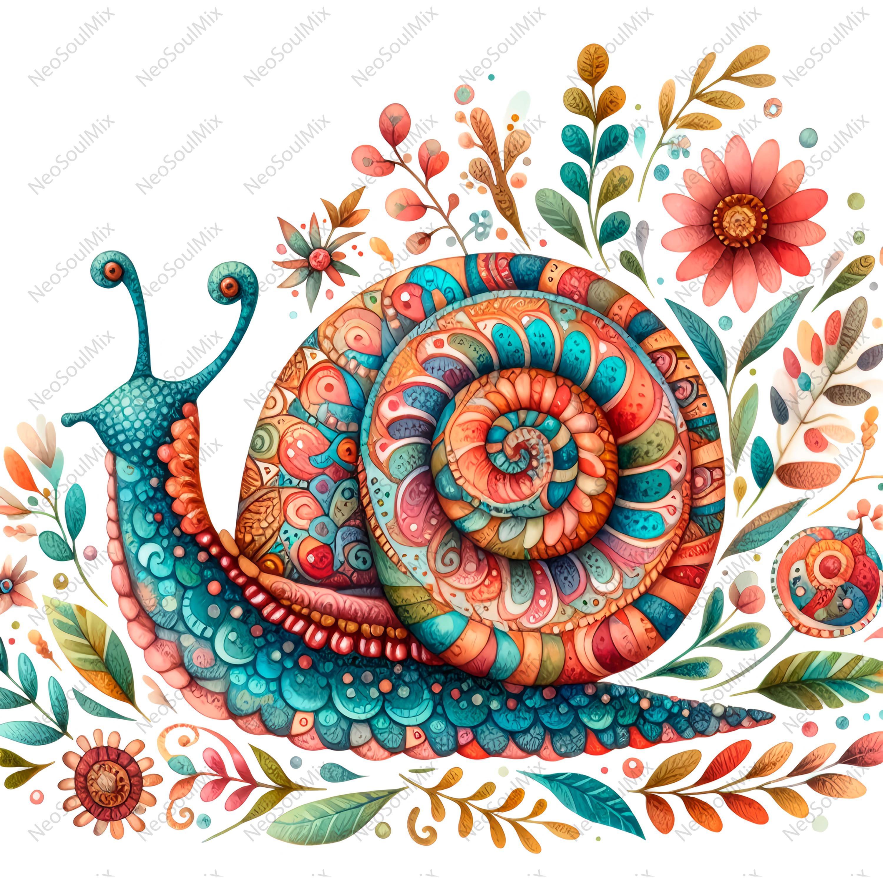 25 Folk Art Snail Clipart | Whimsical Snail Illustrations | Folk Decor ...