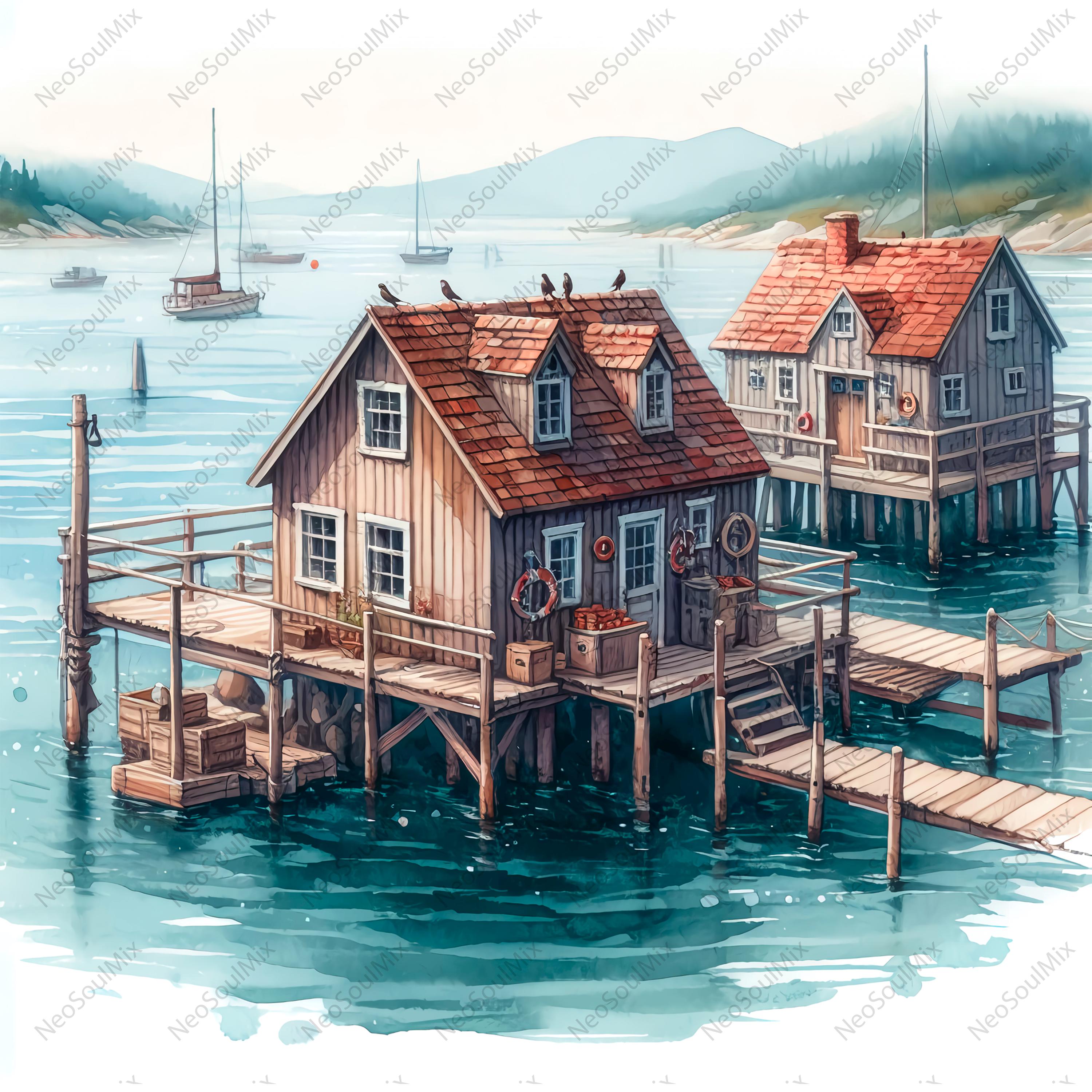 26 Seaside Cottages Clipart | Coastal Cottages | Printable Watercolor ...