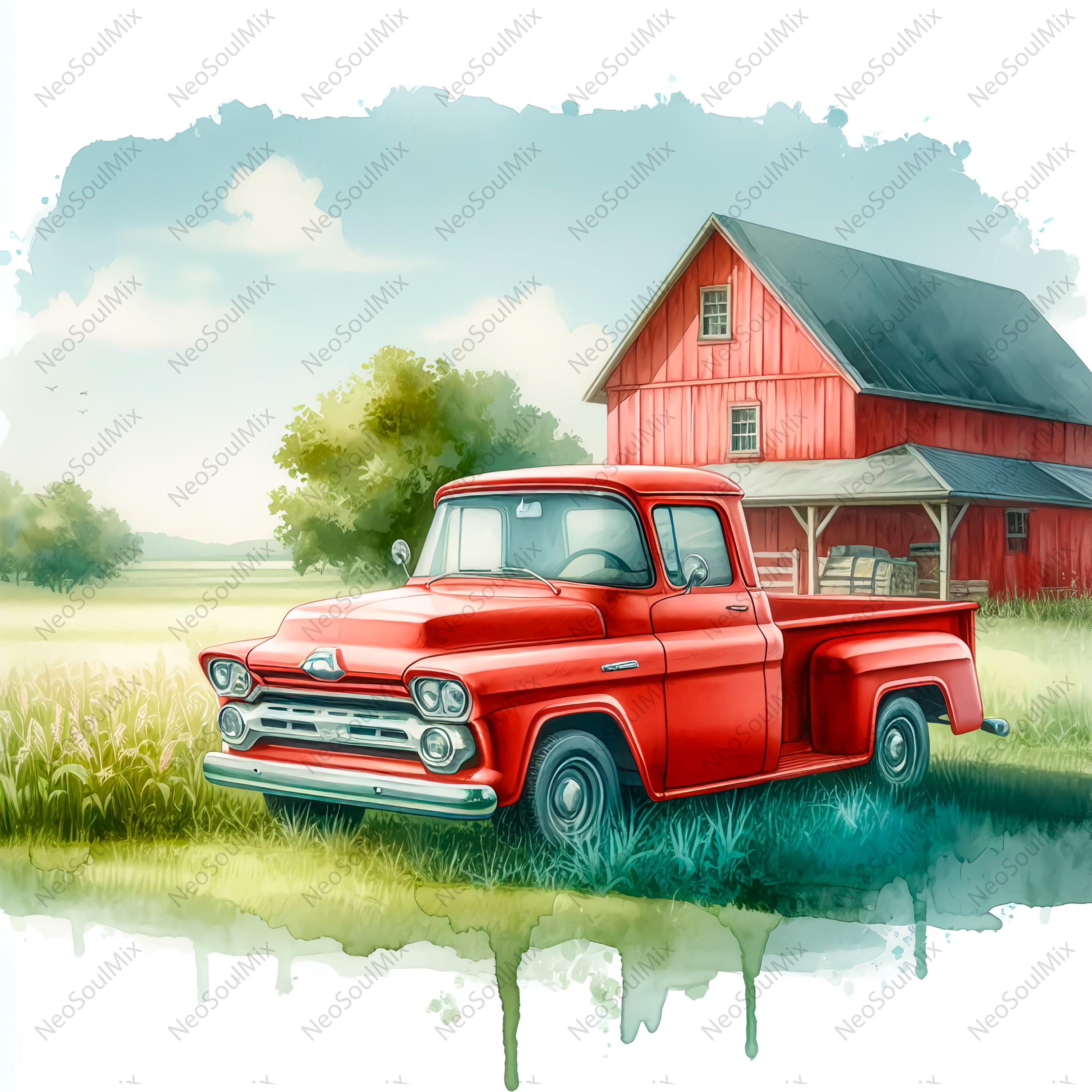 23 Rustic Red Farm Truck Clipart | Old Farm Truck | Printable ...