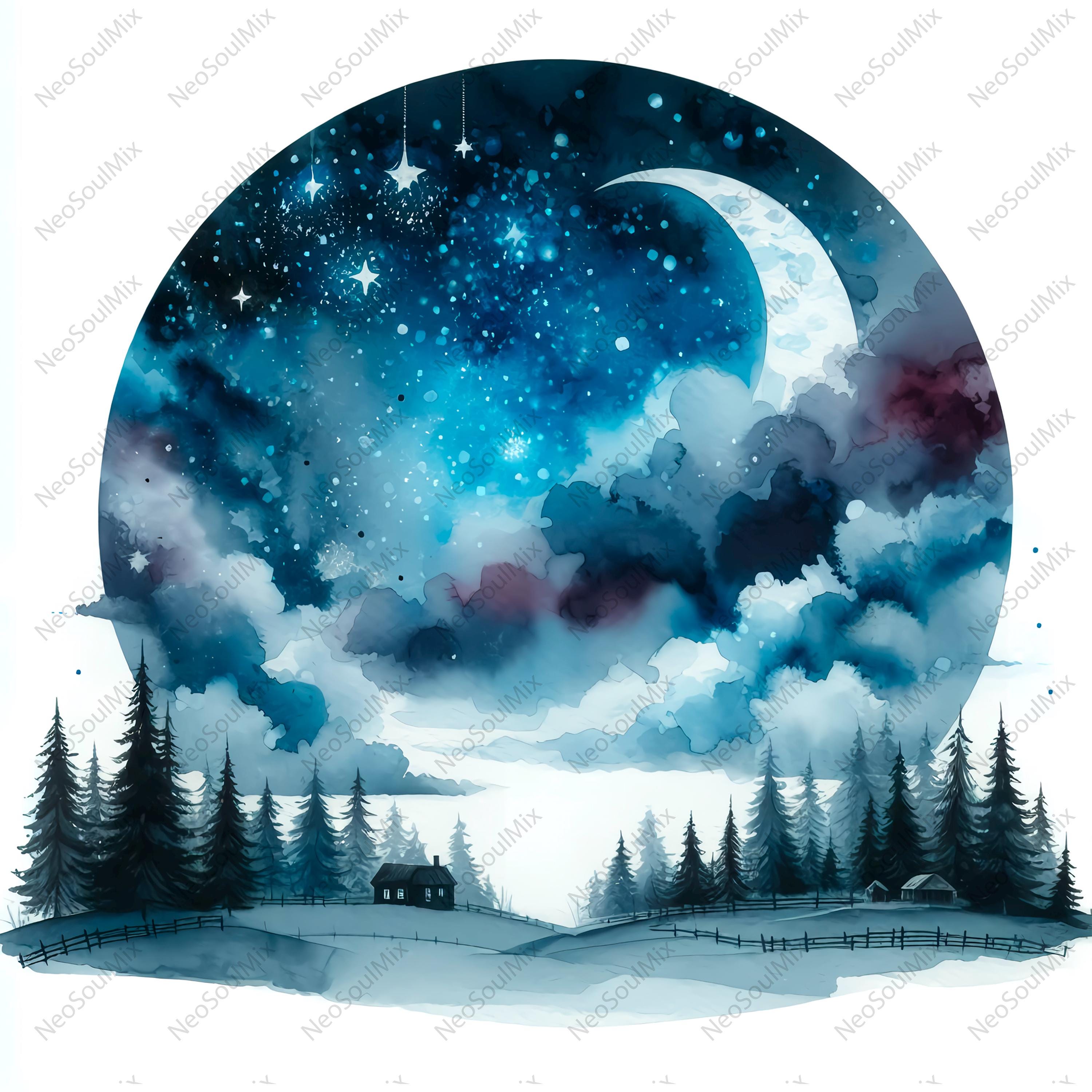 Night Sky Watercolor Clipart | 20 Jpgs Elements | High Quality Night ...