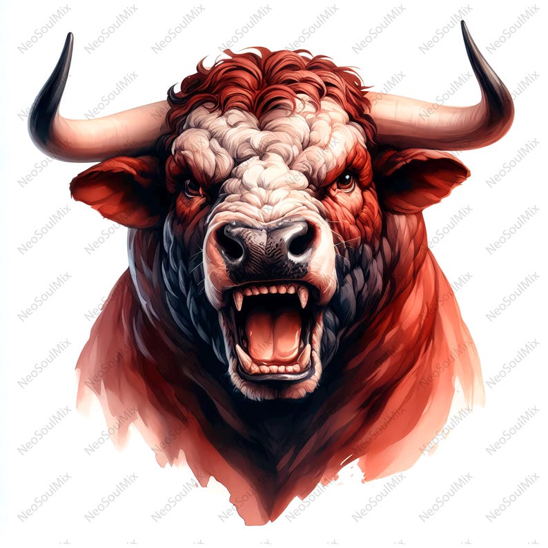 24 Clipart Bull Angry Portrait | Bull Portrait | Printable Watercolor ...