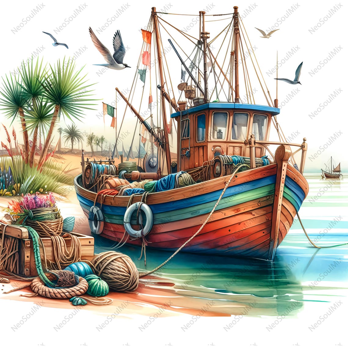 24 Fishing Trawlers Clipart | Colorful Fishing Boats Illustrations ...