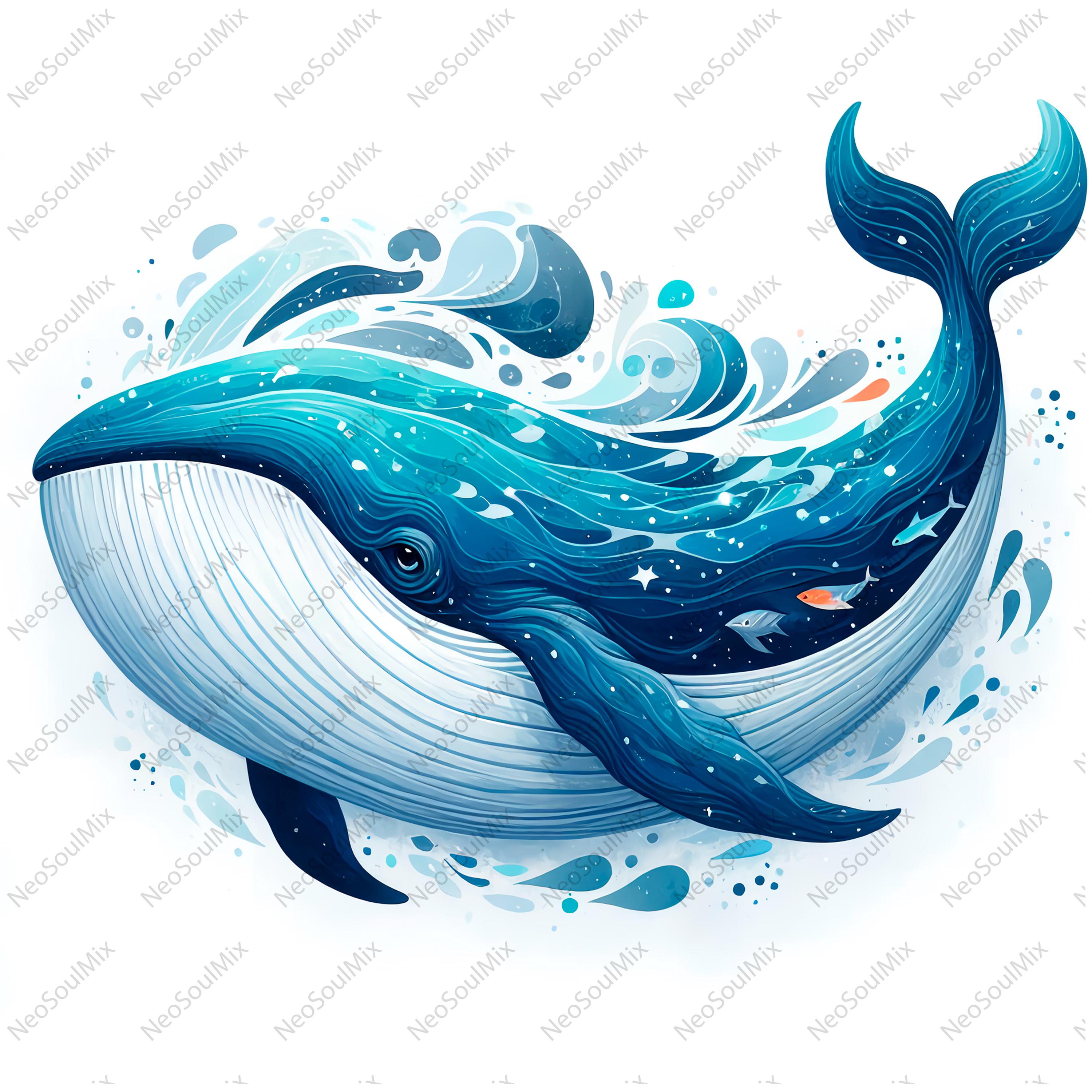18 Blue Whale Clipart, Whale Illustration, Printable Watercolor Clipart ...