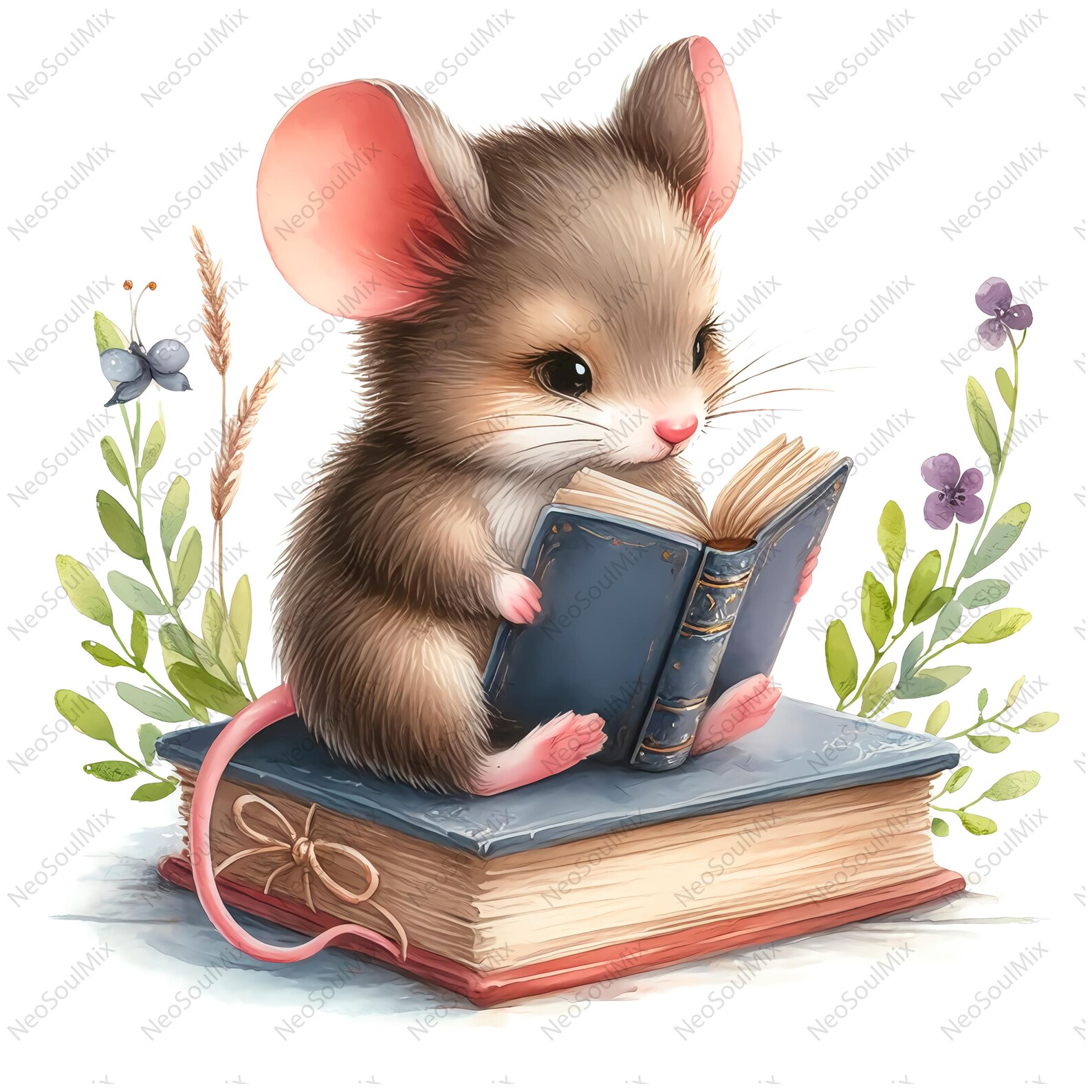 18 Mouse With Books Clipart | Mouse Bedroom | Printable Watercolor ...