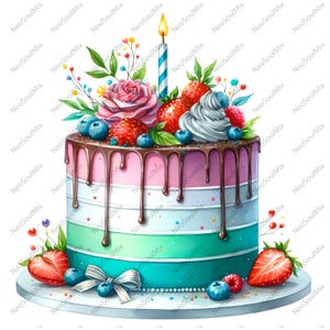26 Birthday Cake Clip Art Bundle | Printable Watercolor Clipart | High ...