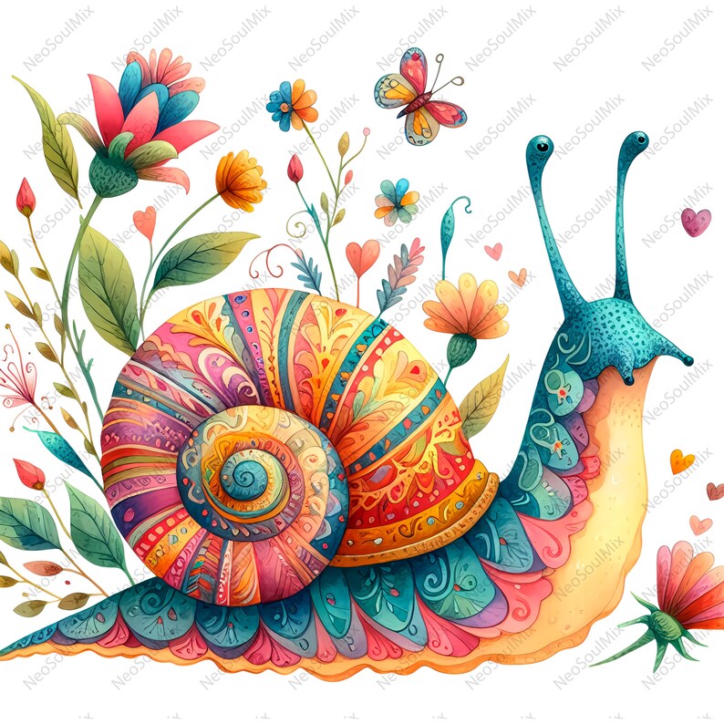 25 Folk Art Snail Clipart | Whimsical Snail Illustrations | Folk Decor ...