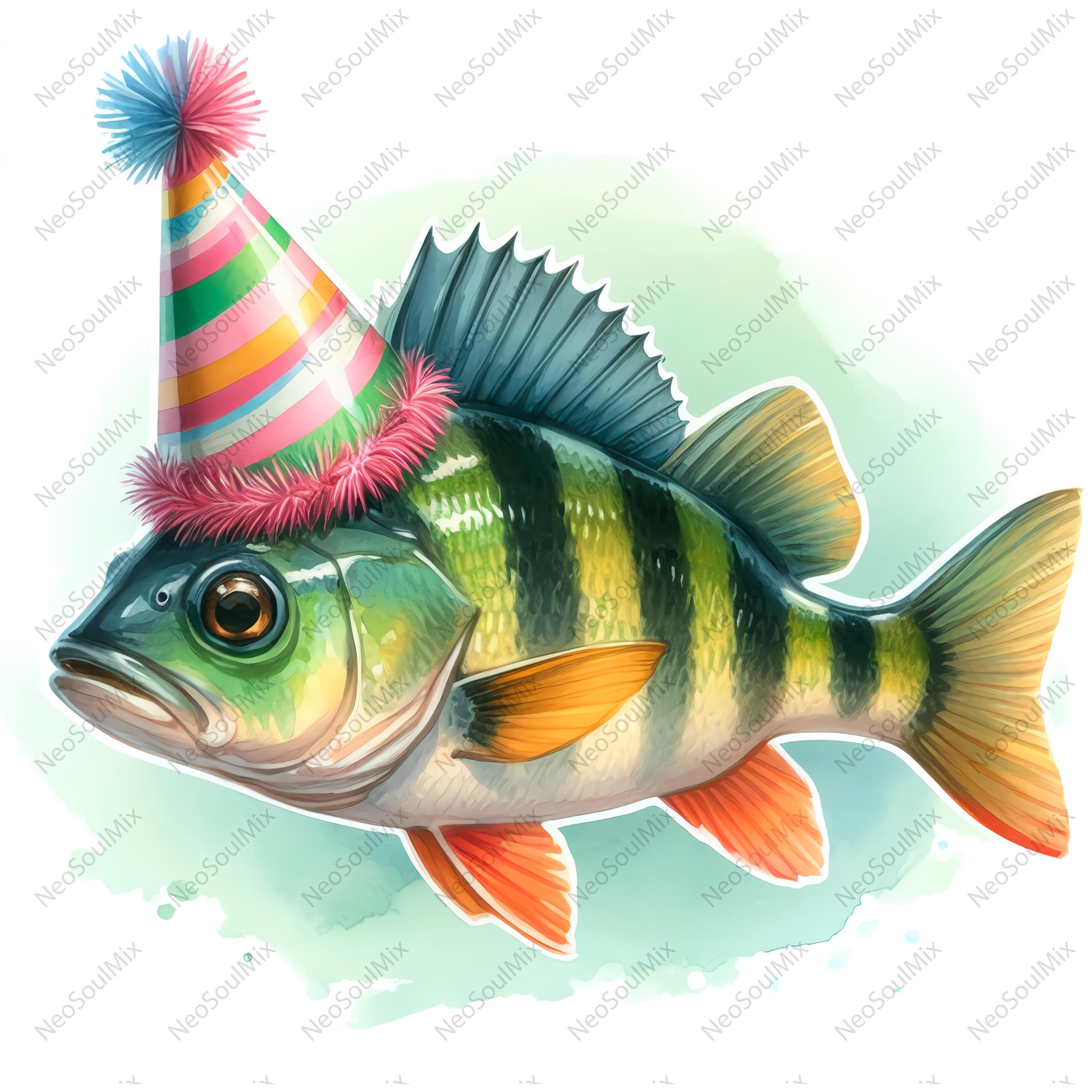 20 Bass Fish, Funny Bass Fish,watercolor Bass, Birthday Fish, Party ...