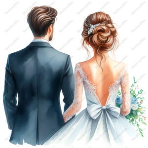 27 Bride and Groom Back Clipart | Watercolor Wedding Clipart | High ...