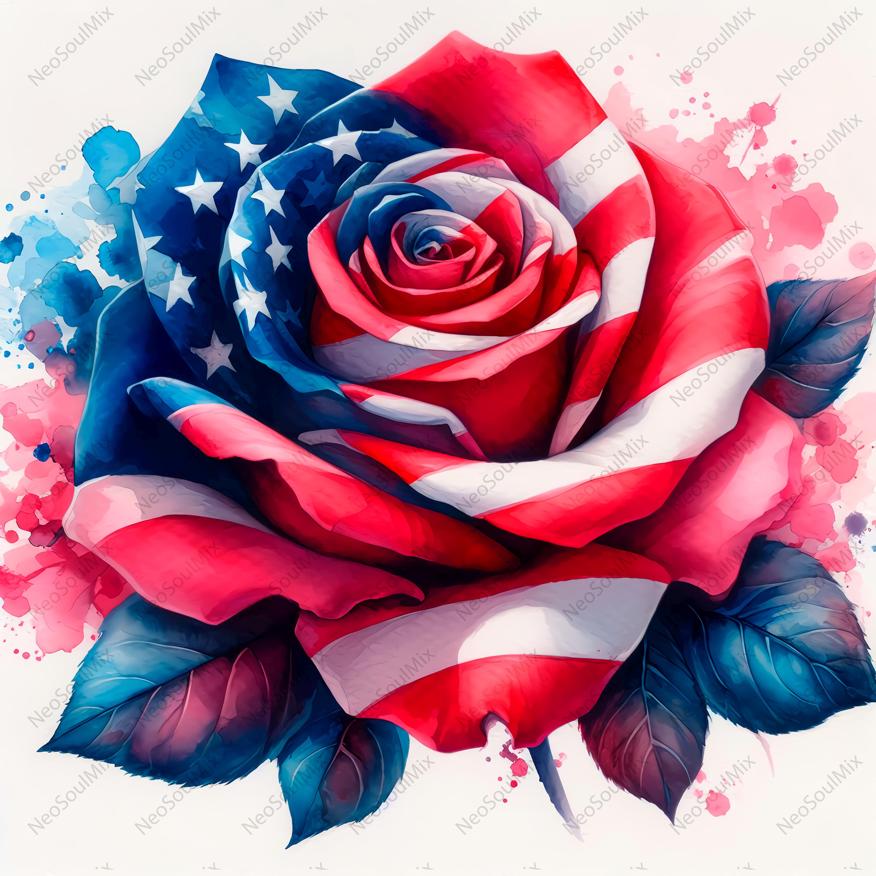 22 Patriotic Rose Clipart | Watercolor Floral 4th of July | Digital ...
